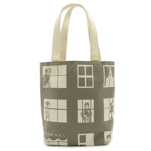 CHANEL | Bags | Chanel Windows Line Tote Bag Shoulder Canvas Gray Ivory ...